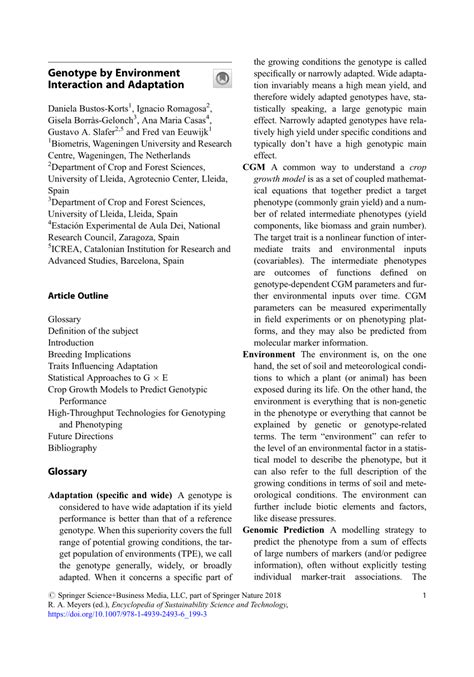 Pdf Genotype By Environment Interaction And Adaptation