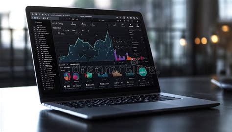 Laptop Displaying Data Analytics Dashboard With Charts And Graphs Shown