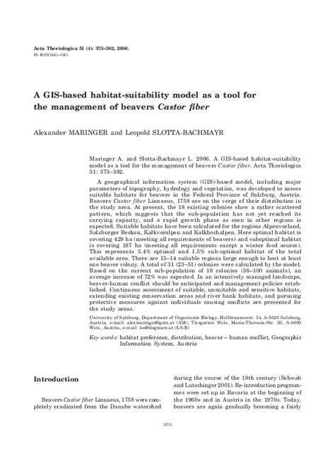 pdf a gis based habitat suitability model as a tool for the