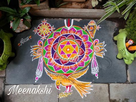 Vishnu Vahan Garud Diya Rangoli Pattern Vishnu