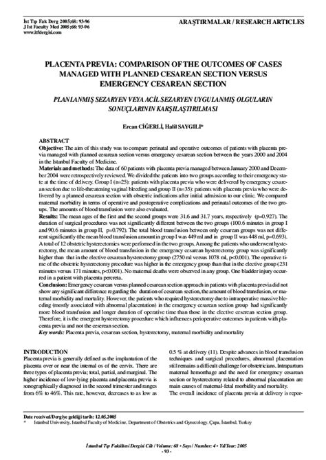 Pdf Placentaprevia Comparison Of The Outcomes Of Cases Managed With