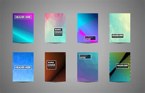 A 4 브로셔 커버 Mininal 디자인 기하학적 형태와 화려한 그라데이션 텍스트 머리글 바닥글 및 제목에 대 한 공간 미래의 페이지 템플릿입니다 0명에 대한 스톡 벡터