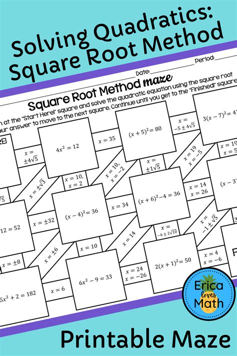 Solving Quadratic Equations Square Root Method Printable Maze Worksheet Algebra Algebra 2 Artofit