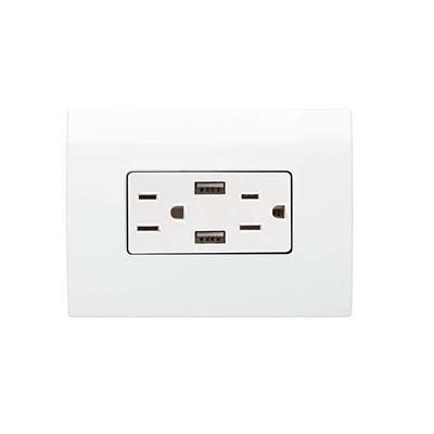 CONTACTO DUPLEX 2P T 15A 125V BLANCO ALPINO C 2 USB C PLACA Alcione