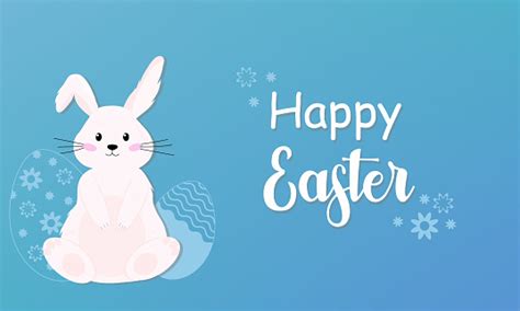 白いイースターのウサギと卵青の背景に碑文ハッピーイースターとかわいいバニー お祝いのベクターアート素材や画像を多数ご用意 お祝い