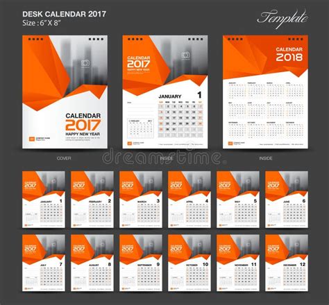 Calendário De Mesa Alaranjado Ajustado Um Tamanho De 2017 Anos Molde De
