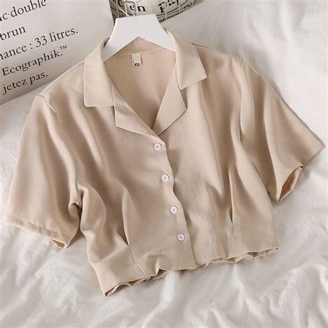 Shirts Women Notched Crop Top Simple New Summer Ladies All Match Chic