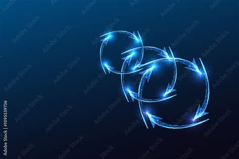 Three Glowing Circular Arrows Form An Interconnected Cycle On Dark Blue Background