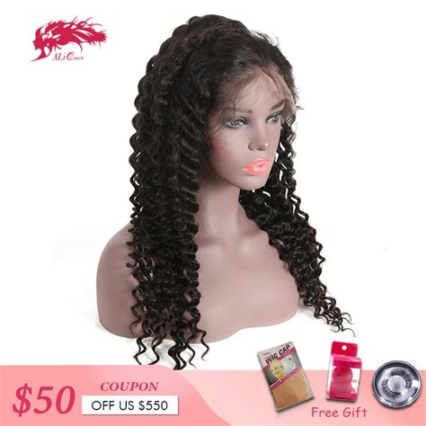 Aliexpress Buy Ali Queen Hair Remy Brazilian Deep Wave Full Lace Wigs 130 Density Free