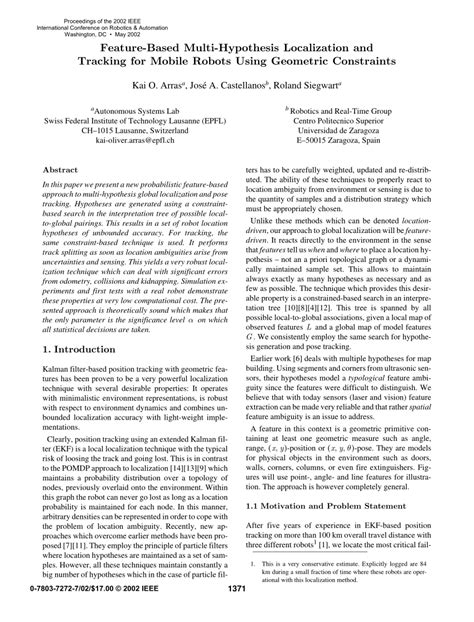 Pdf Feature Based Multi Hypothesis Localization And Tracking For