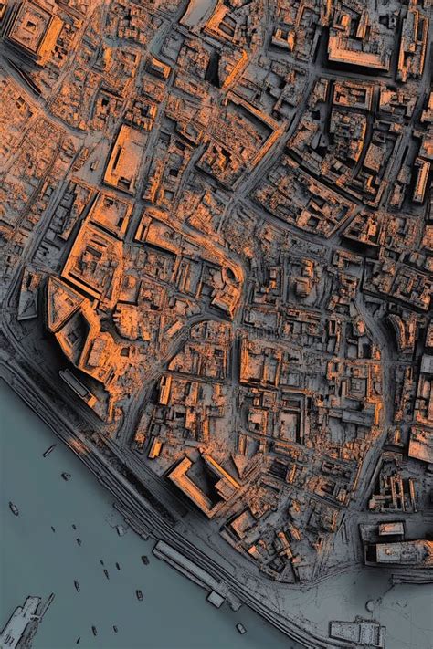Lidar Gis Aerial Map Of A Historical Urban District Displaying Elevation Building Heights And
