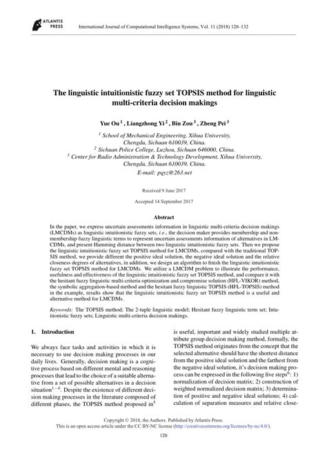 Pdf The Linguistic Intuitionistic Fuzzy Set Topsis Method For