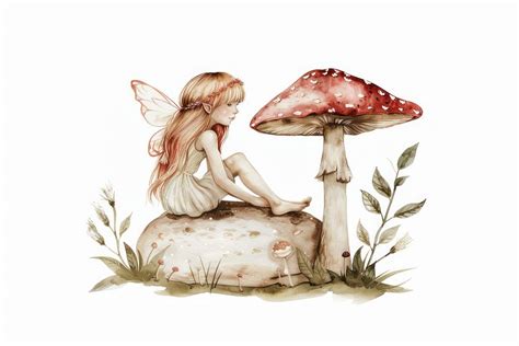 Fairy Sitting On Mushroom Illustration Free Photo Illustration Rawpixel