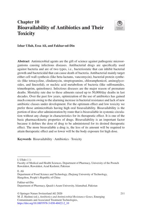 Pdf Bioavailability Of Antibiotics And Their Toxicity