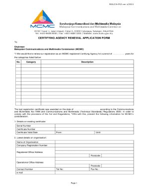 Fillable Online CERTIFYING AGENCY APPLICATION FORM Mcmc Gov My Fax