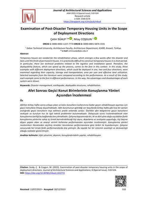 Pdf Examination Of Post Disaster Temporary Housing Units In The Scope