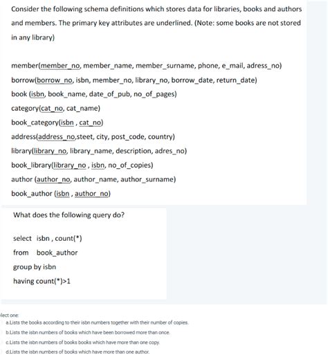 Solved Consider The Following Schema Definitions Which