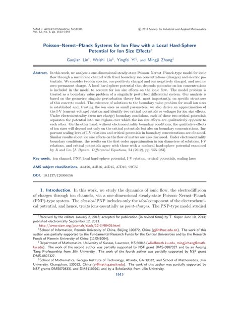 Pdf Poisson Nernst Planck Systems For Ion Flow With Density Functional Theory For Local Hard