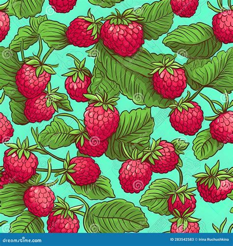 Raspberry Pattern On A White Background Generative Ai Stock