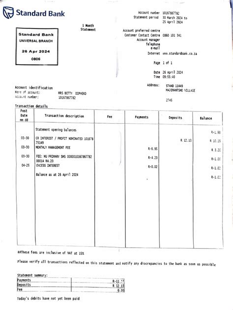 Standard Bank Statement Pdf Banks Debits And Credits