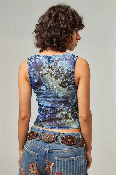 Uo Elora Floral Mesh Top Urban Outfitters Uk
