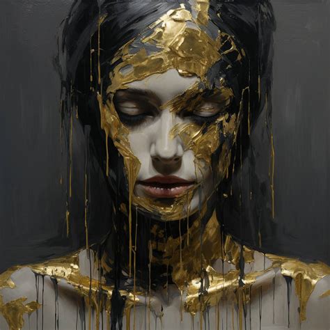 Portrait Of A Beautiful Woman With Dripping Gold By Mihaiaiart On