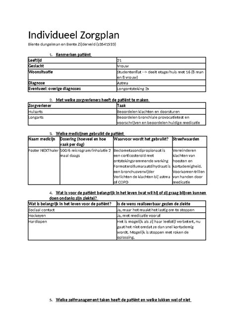 Individueel Zorgplan Individueel Zorgplan Biente Dungelman En Bente