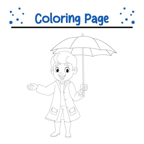 Niño Feliz Sosteniendo Un Paraguas Página De Libro Para Colorear