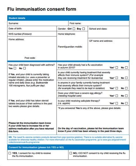 Free 7 Sample Vaccine Consent Forms In Ms Word Pdf