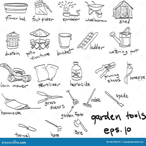 Hand Drawn Garden Tools Doodles Stock Vector Image 44133579