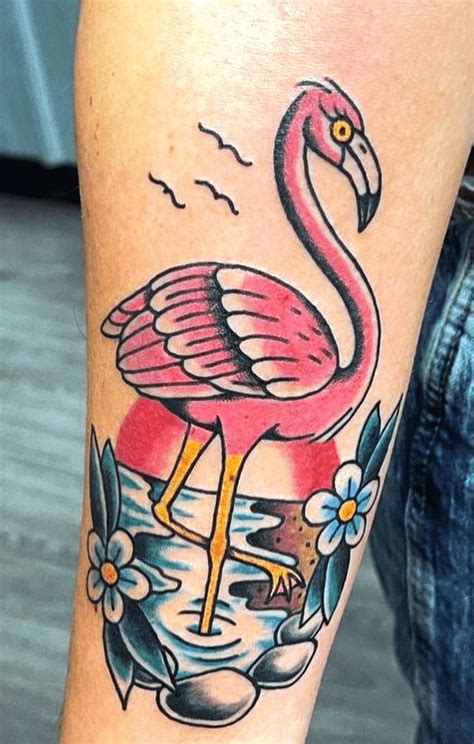 Traditional Pink Flamingo Tattoo