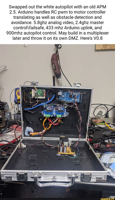 Swapped Out The White Autopilot With An Old Apm 25 Arduino Handles Rc Pwm To Motor Controller
