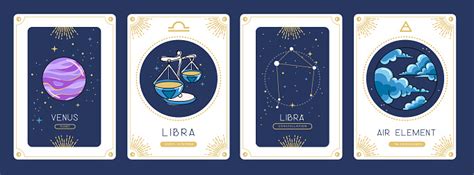 점성술 천칭자리 조디악 사인 특성을 가진 만화 마술 마법 카드의 세트 벡터 일러스트 레이 션 고풍스런에 대한 스톡 벡터 아트 및 기타 이미지 Istock