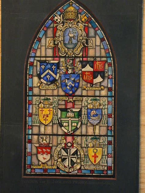 Design Drawing For Stained Glass Window With Heraldic Style Shields