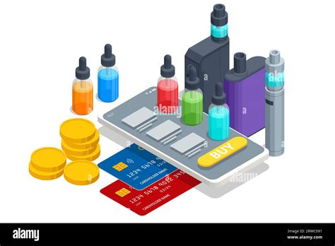 Isometric Modern Smoking Vaping And Nicotine E Cigarette Refills