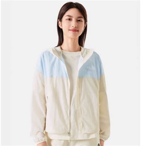 The North Face 北面 女款 Upf 拼接 防潑水 防曬 連帽外套 米白 蝦皮購物