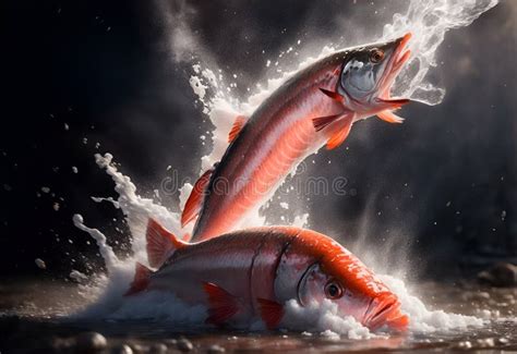 Grilled Juicy Fish On Fire Generative Ai Stock Illustration