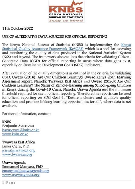 Citizen Generated Data Kenya National Bureau Of Statistics