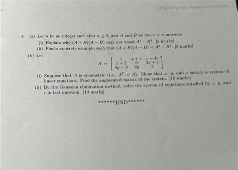 Solved 5 A Let N Be An Integer Such That N≥2 And A And B
