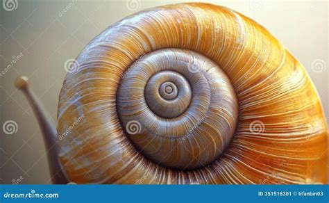 Snail Shell Shows Intricate Spiral Pattern And Golden Texture Close Up Nature Photography Stock