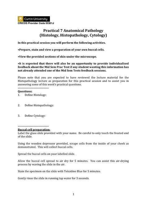 Wk 10 Practical 7 Anatomical Pathology 1 Cricos Provider Code 00301j Practical 7 Anatomical