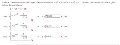 Solved Find The Direction Cosines And Angles Of U And Show