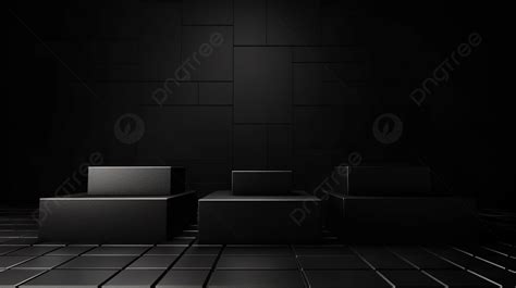 검은색 커튼 배경에 3개의 검은색 블록 스테이지의 프리젠테이션 준비 3d 렌더링 최소한의 장면 플랫폼 배경 제품 플랫폼
