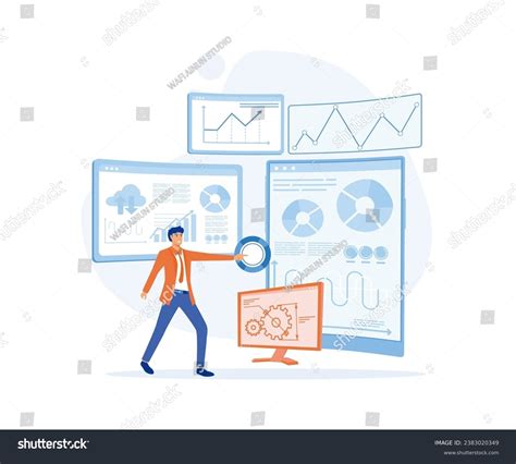 Data Scientist Looking Interacting Virtual Dashboard Stock Vector