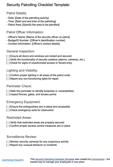 Security Patrolling Checklist Template Free PDF Download