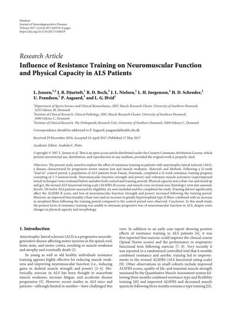 Pdf Influence Of Resistance Training On Neuromuscular Function And Physical Capacity In Als
