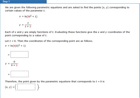 Solved Step We Are Given The Following Parametric Chegg