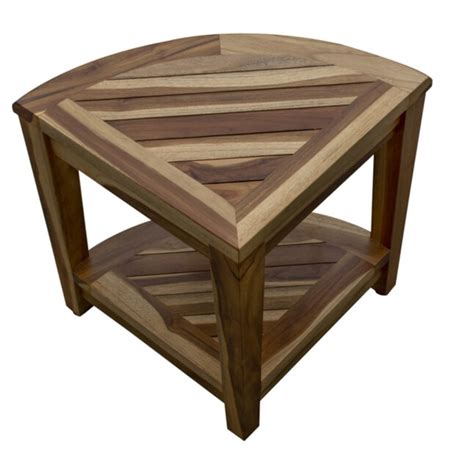 Homeroots Compact Teak Wide Corner Shower Outdoor Bench With Shelf In
