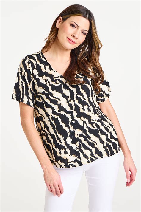 Zebra Print Button Through Blouse Bonmarché