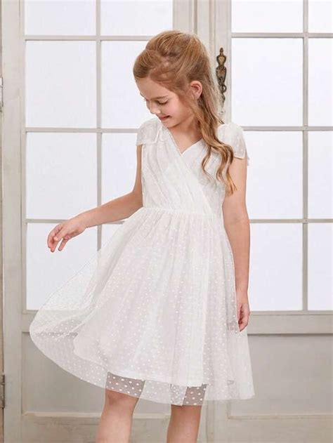 Vestido de fiesta blanco de lunares envolvente sin cinturón Tais Princess